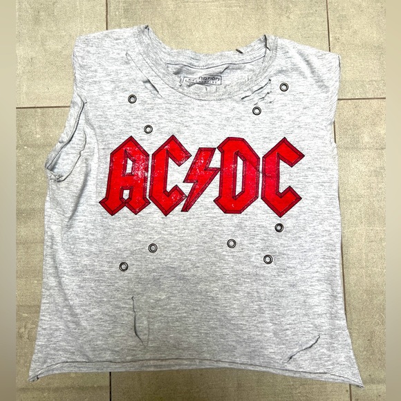 Live Nation | Tops | Acdc Distressed Crop Top In Grey W Red Lettering ...
